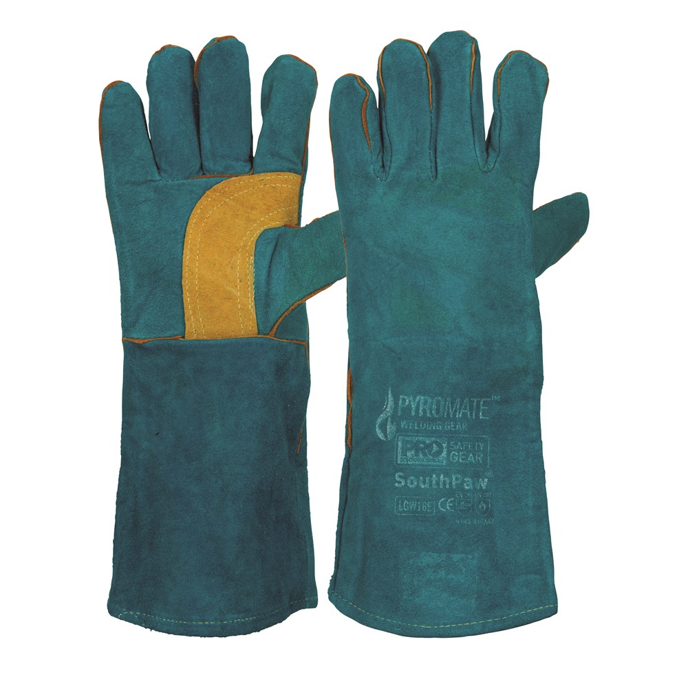 Pro Choice Pyro Mate Left Hand Green Gold Kevlar Welding Gloves ...